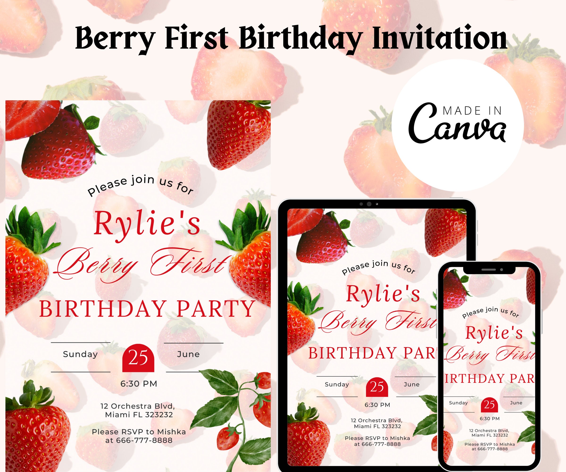 Berry First Birthday Invitation Strawberry Birthday - Etsy