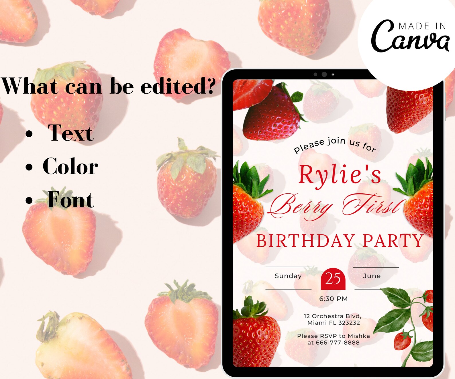 Berry First Birthday Invitation Strawberry Birthday - Etsy