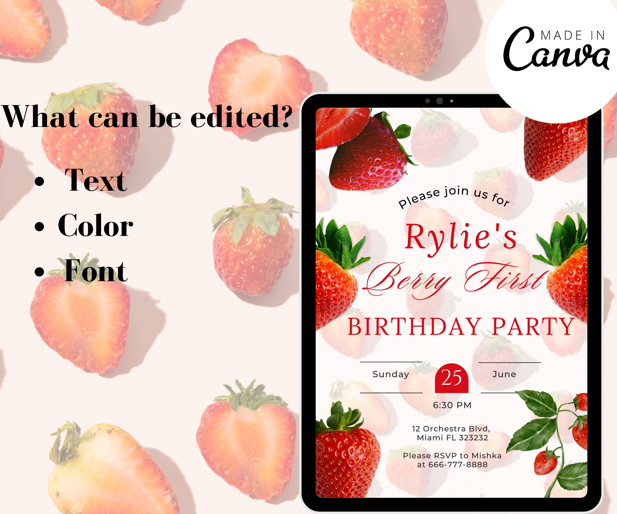 Berry First Birthday Invitation Strawberry Birthday - Etsy