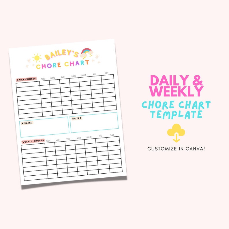 Chore Chart for Kids Printable, Toddler Routine Chart, Kids Chore Chart ...