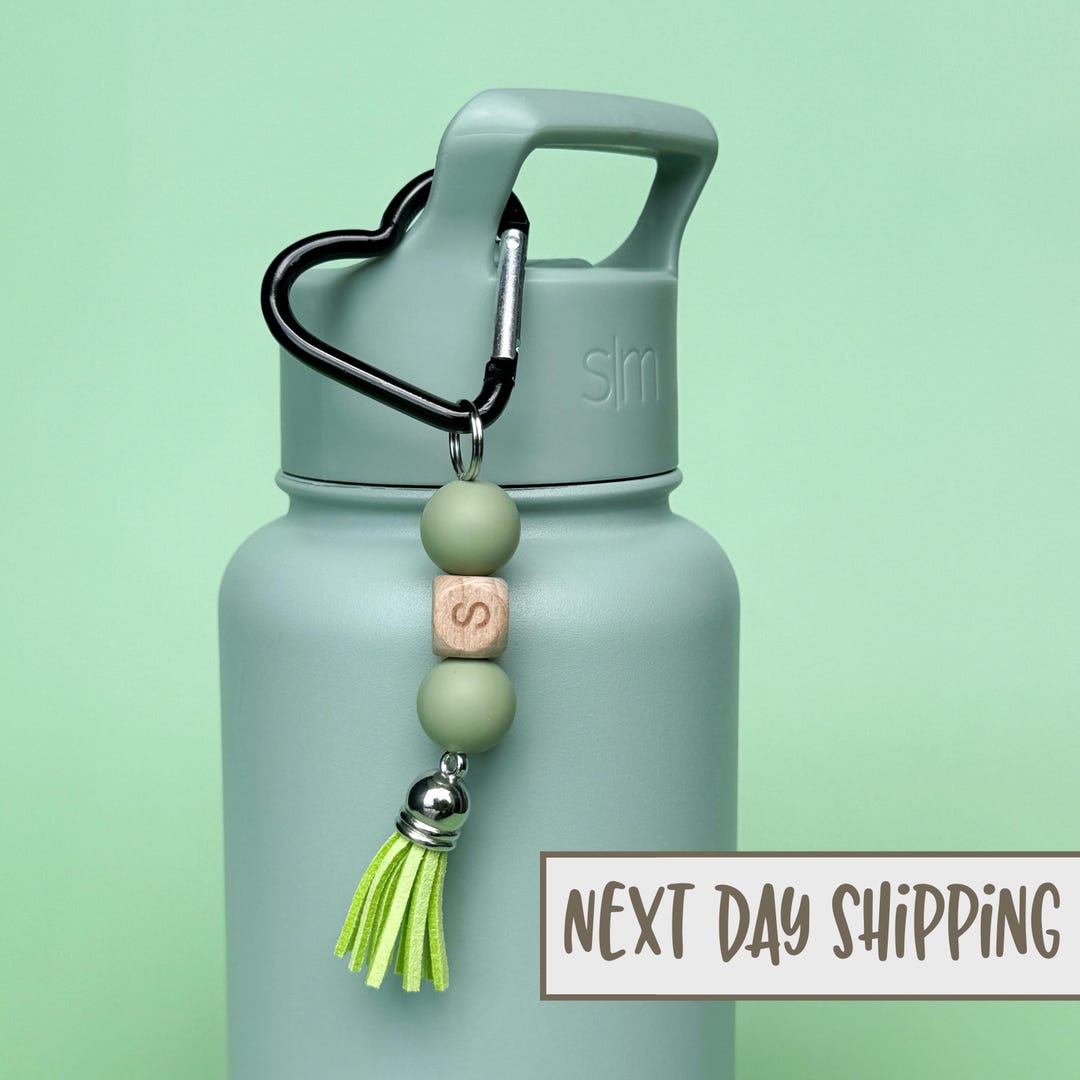 Personalized Initial Water Bottle Tag: Silicone Bead & Tassel Charm - Etsy