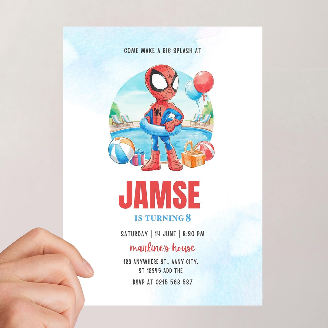 Editable Spiderman Pool Party Invitation ,spiderman Birthday Pool Party ...