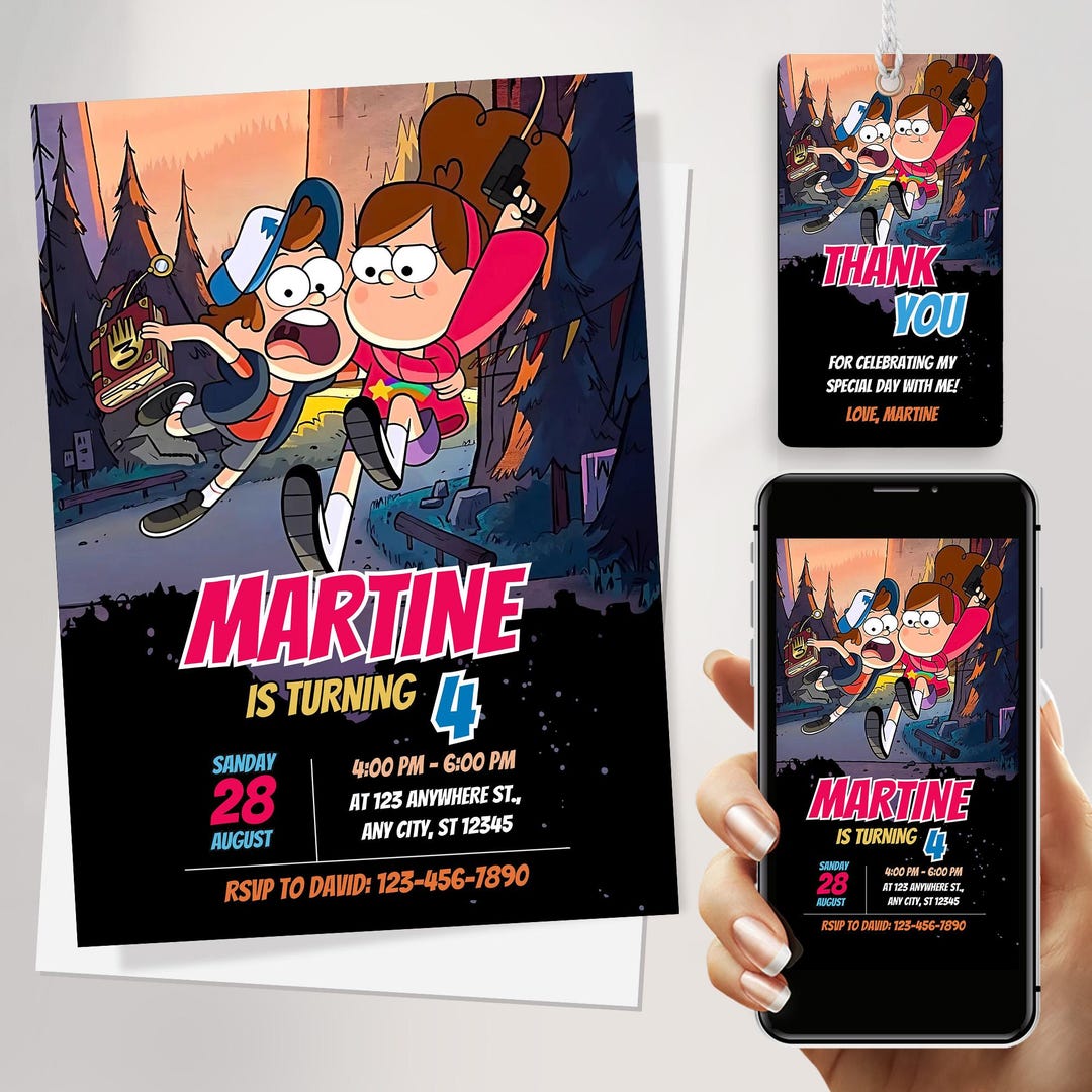 Gravity Falls Invitation, Gravity Falls Birthday Invite, Gravity Falls ...