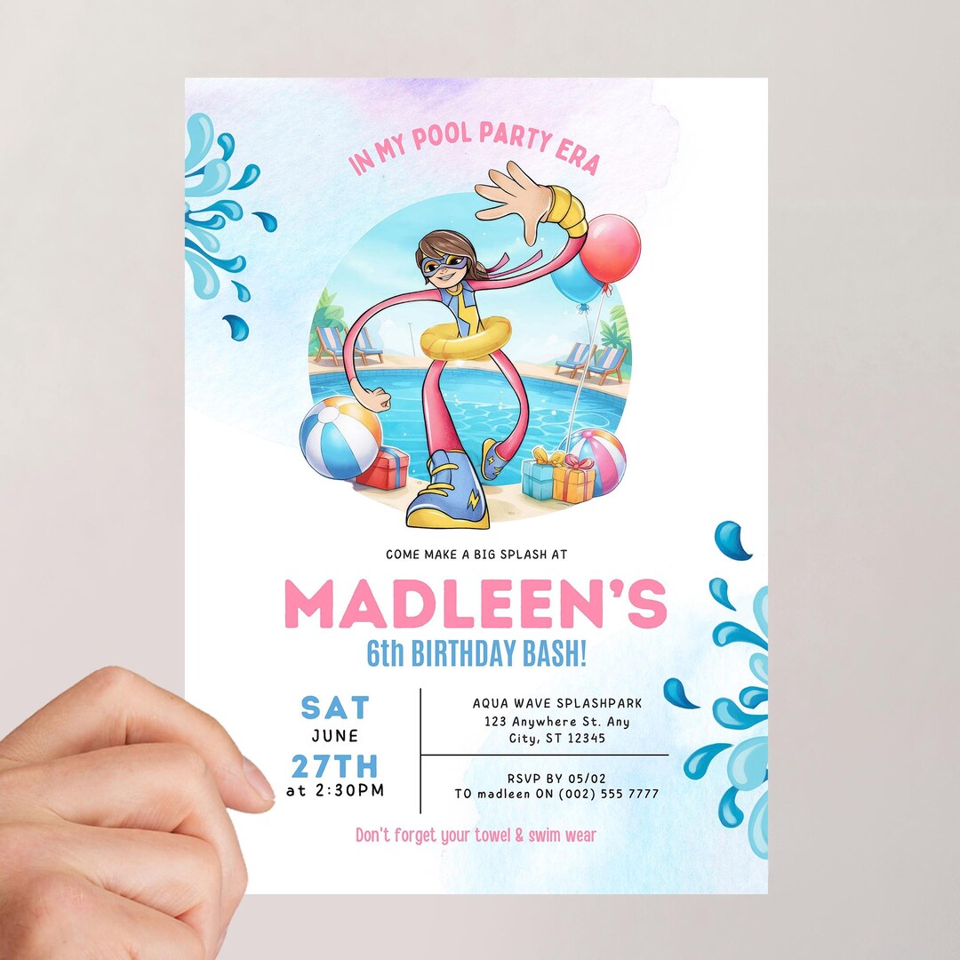 Editable Girl Birthday Pool Party Invitation , Pool Party Invitation ...