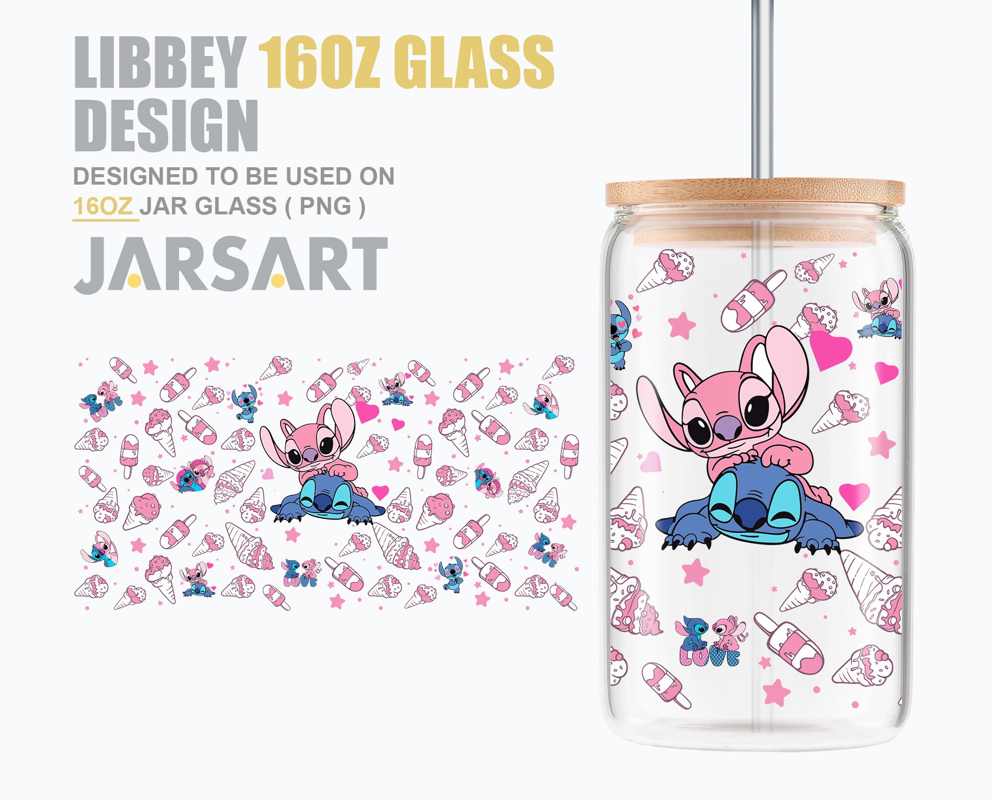 Stitch Ice Cream Glass Can Wrap, 16oz Libbey Glass Can Wrap, Stitch ...