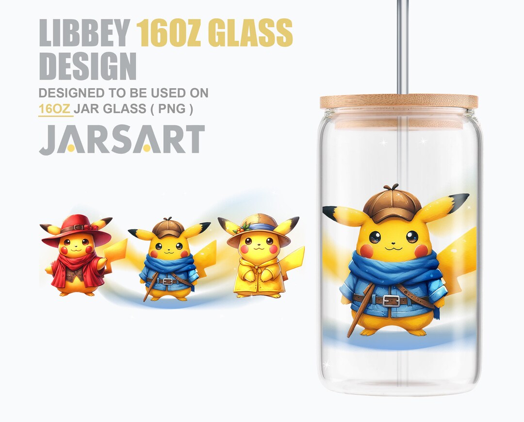 Pikachu Pokemon 16oz Libbey Glass Can Wrap Sublimated Glassware for ...