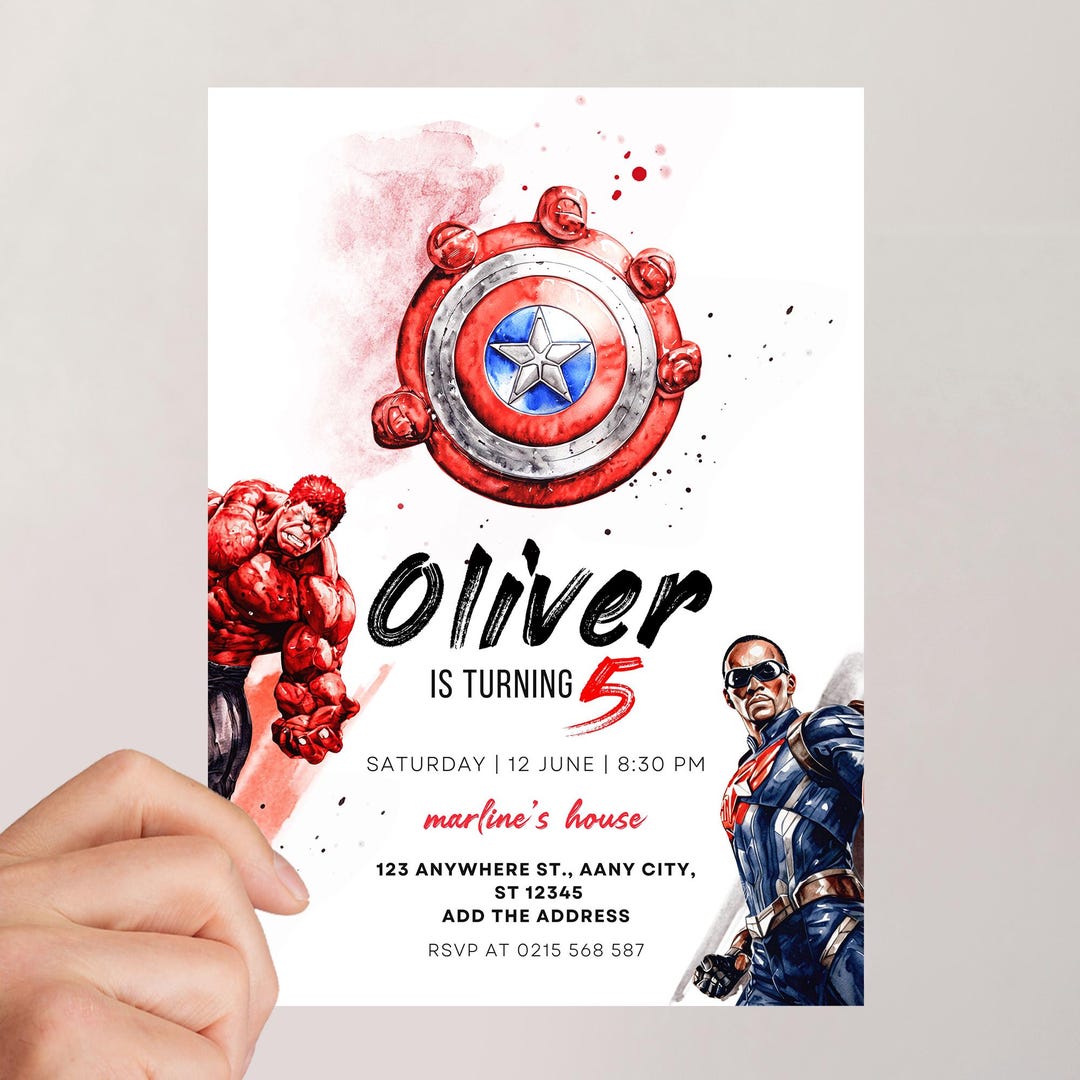 Superhero Birthday Invitation | Captain America Birthday Invitation ...