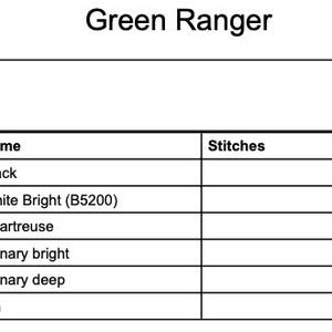 Green Power Ranger Cross Stitch Downloadable Pattern - Etsy