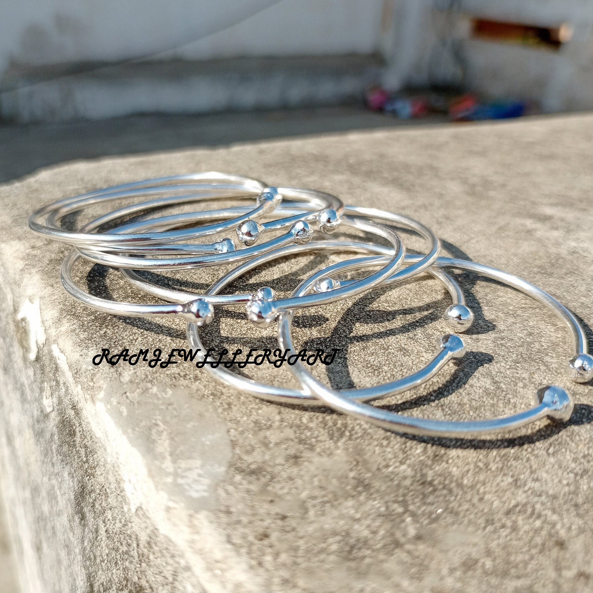 Thick West Indian Bangles, Set of 7 Bangles, Sterling Silver Bangles ...