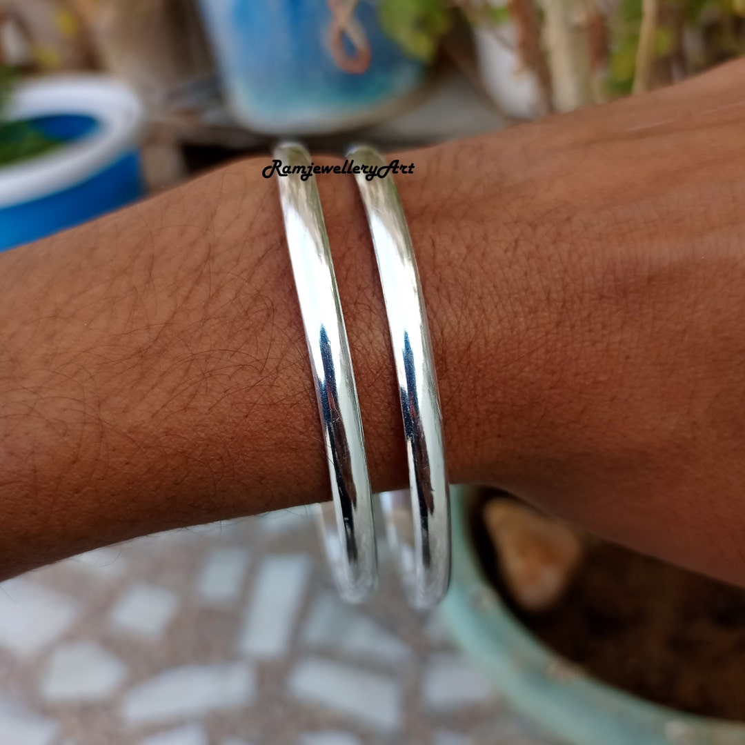 Solid 925 Sterling Silver Bangles, 2 Set Bangles, Stackable Bangles, 925 Silver Bangle for Women ...