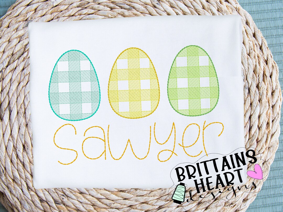 Plaid Gingham Easter Egg Trio Embroidery Machine File 4x4 5x7 8x8 6x10 ...