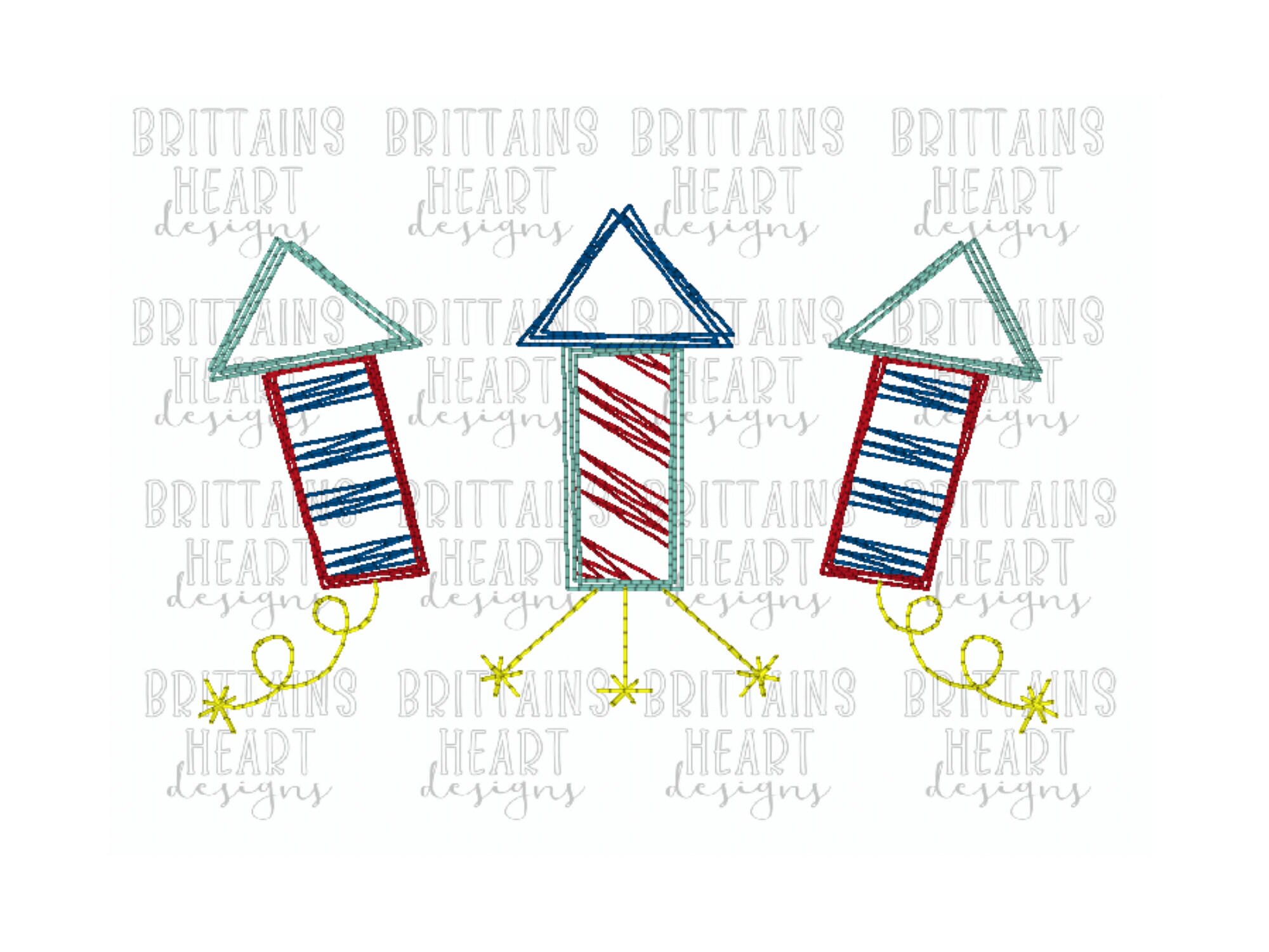 Fourth of July Firework Firecracker Trio Bean Stitch Vintage Stitch ...