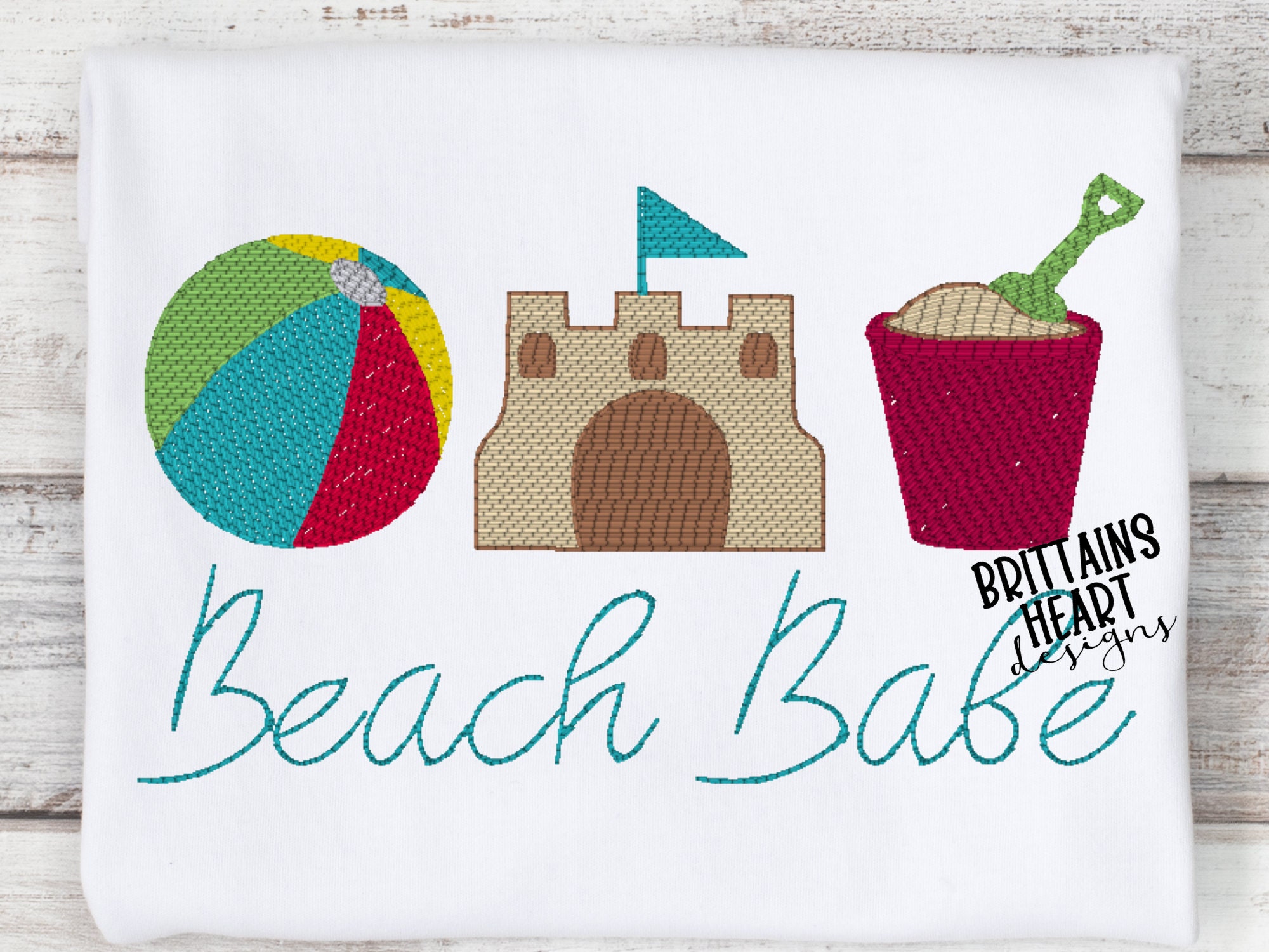 Summer Sketch Sand Trio Machine Embroidery Design | Beach Ball Sand ...