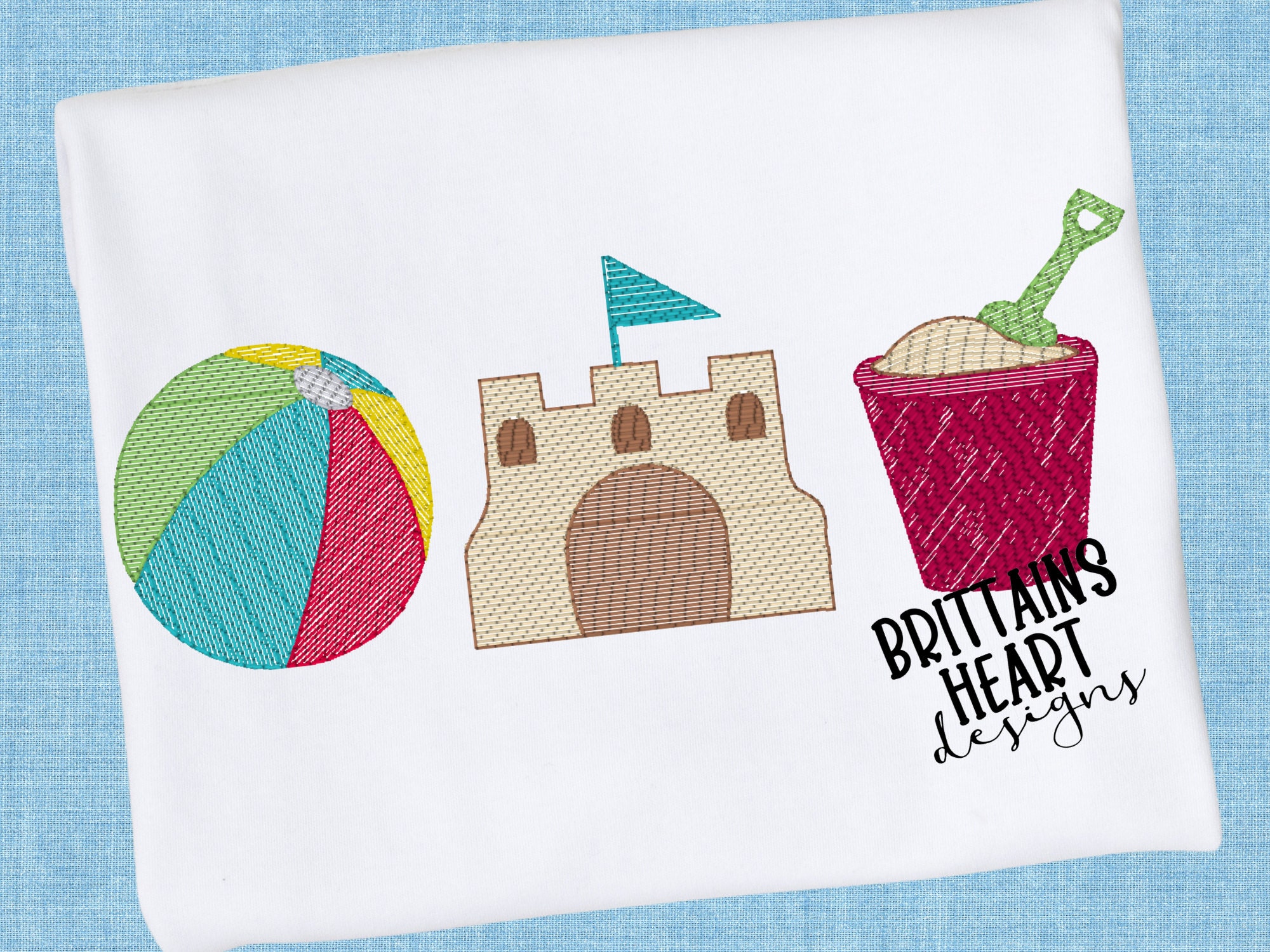 Summer Sketch Sand Trio Machine Embroidery Design | Beach Ball Sand ...
