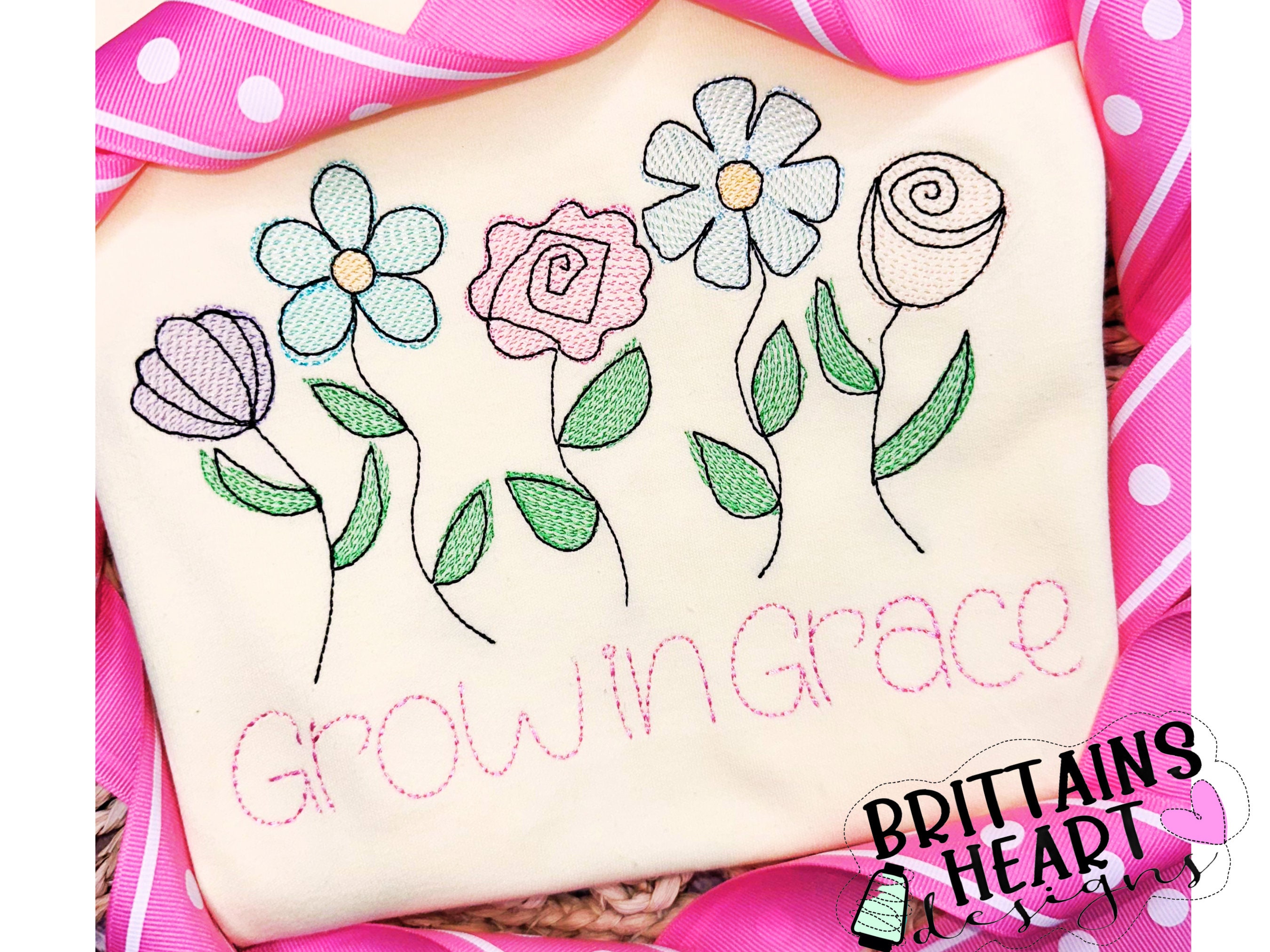 Row of Spring Wildflowers Flowers Embroidery Design Scribble Sketch ...