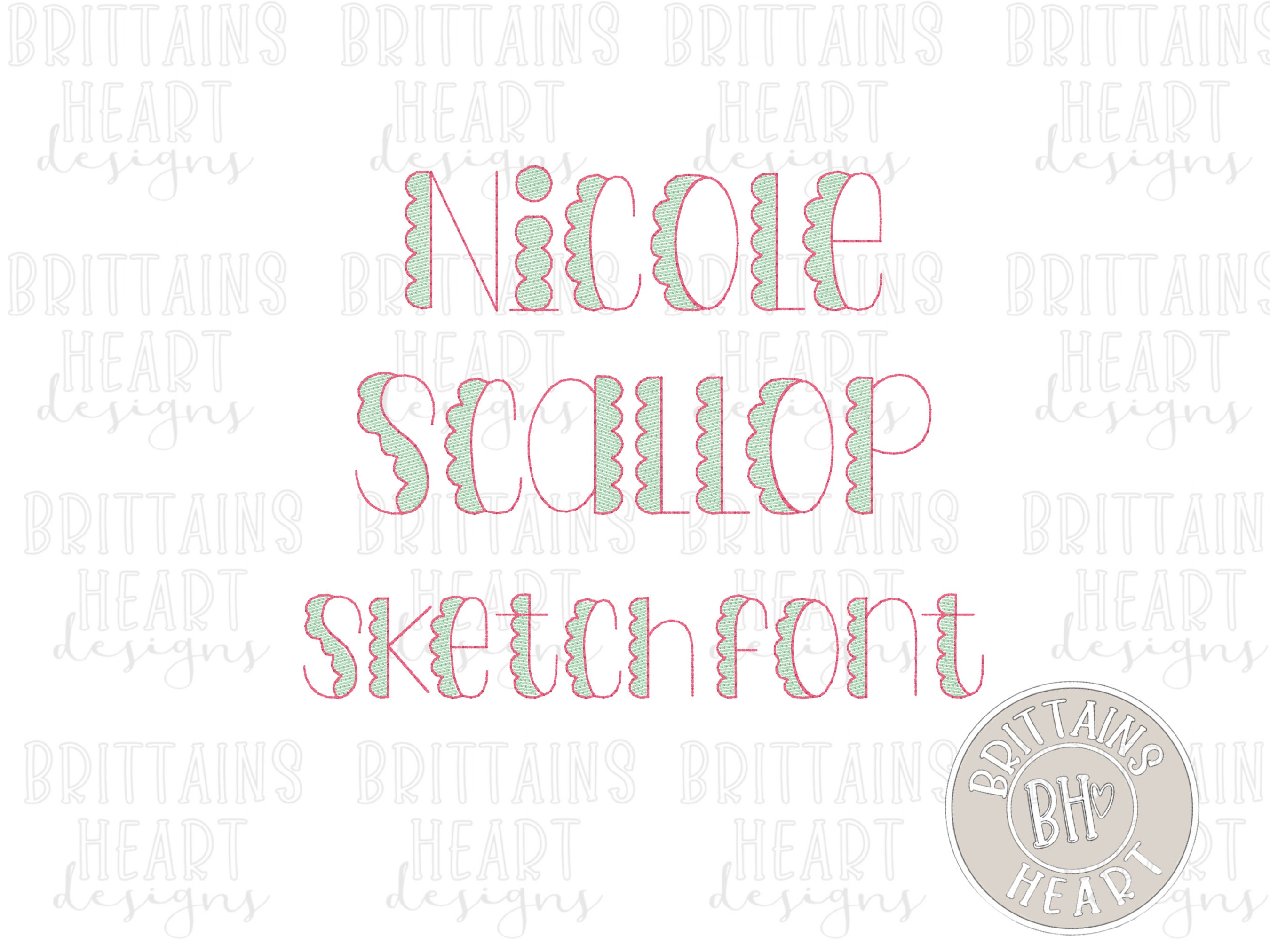 Nicole Scallop Sketch Fill Embroidery Font Brittains Heart Bean Stitch ...