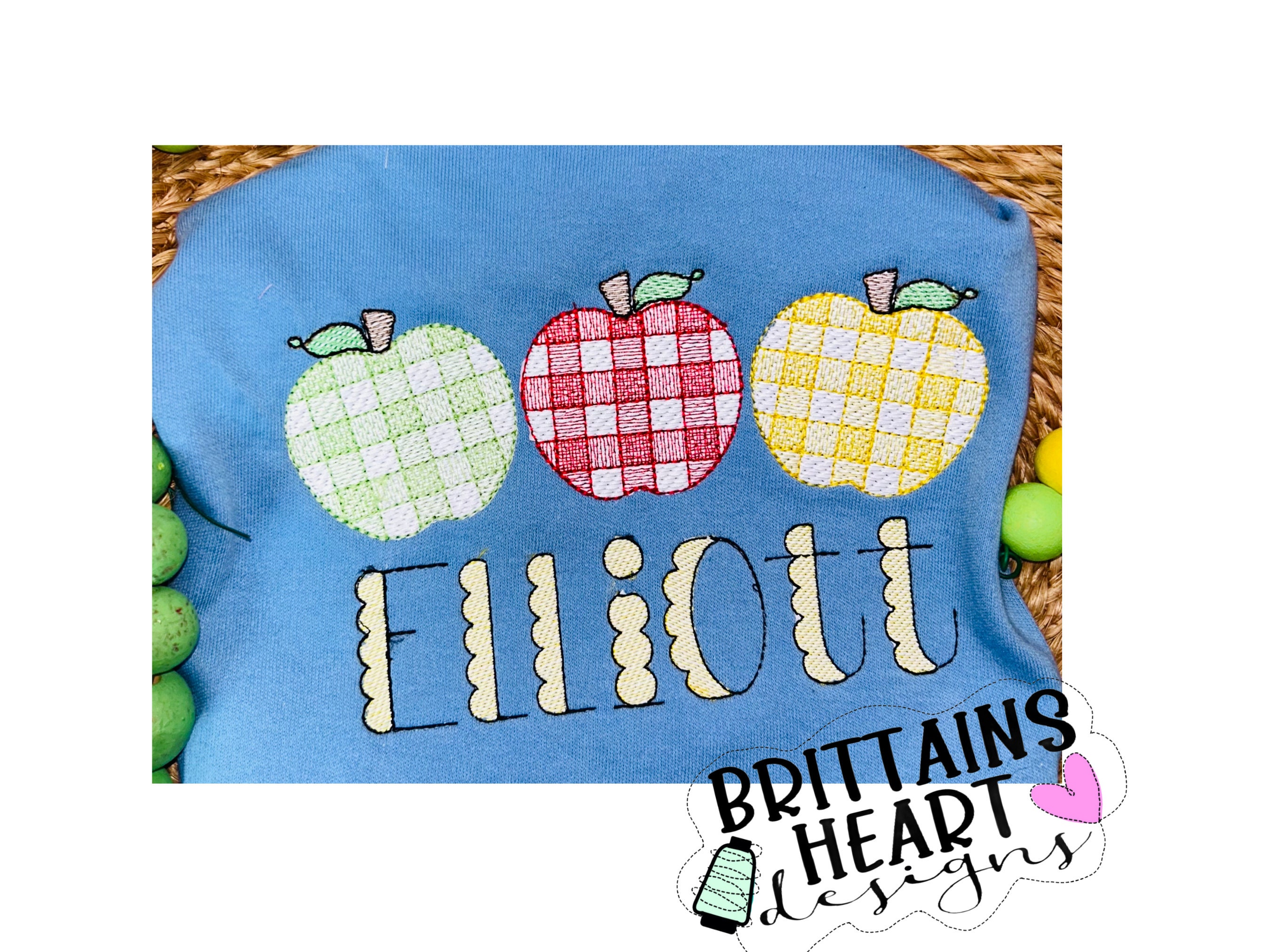 Plaid Gingham Apple Trio Quick Stitch Embroidery Design Apple Bundle ...