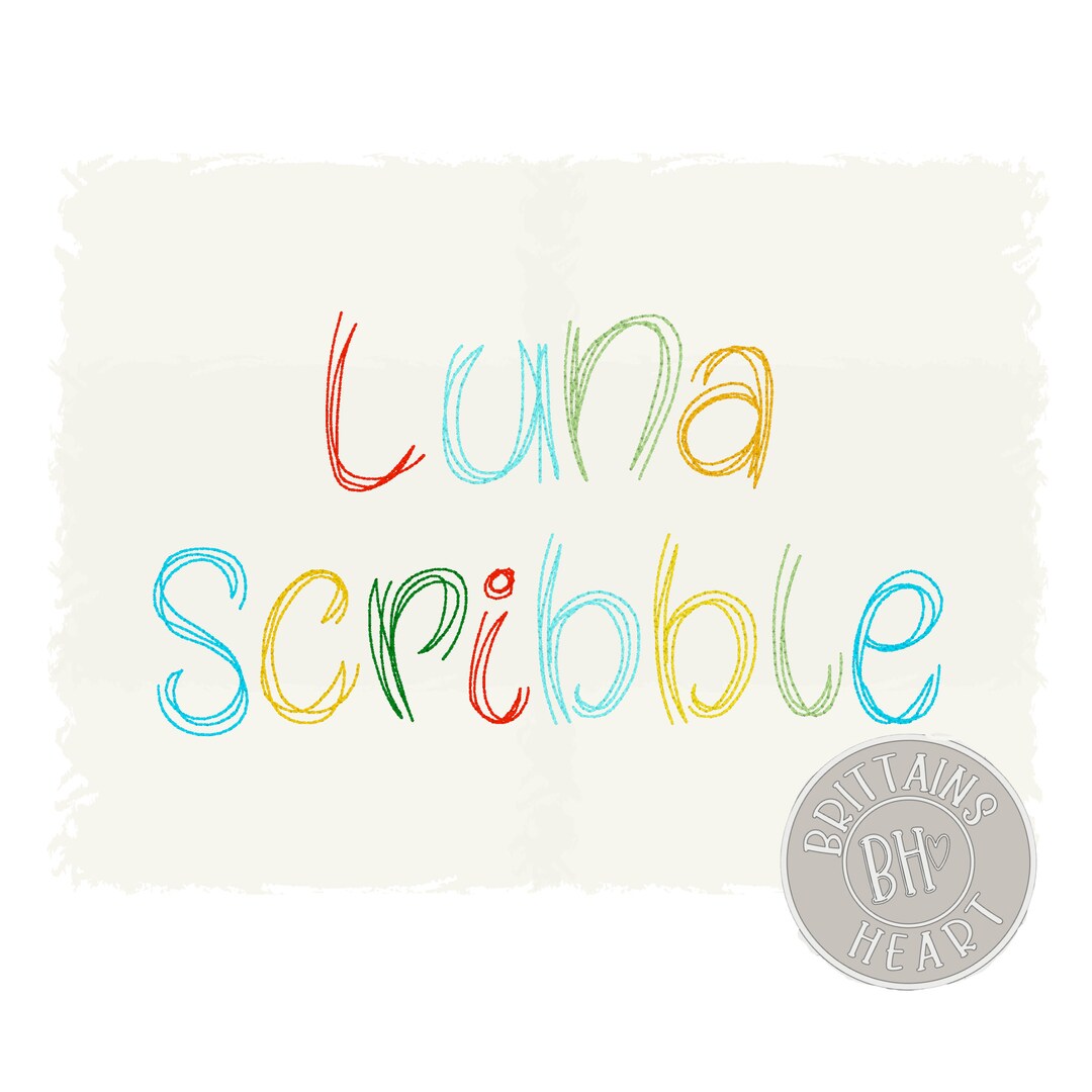 Luna Scribble Sketch Triple Bean Stitch Embroidery Font Multicolor Alphabet Letters BX Included ...