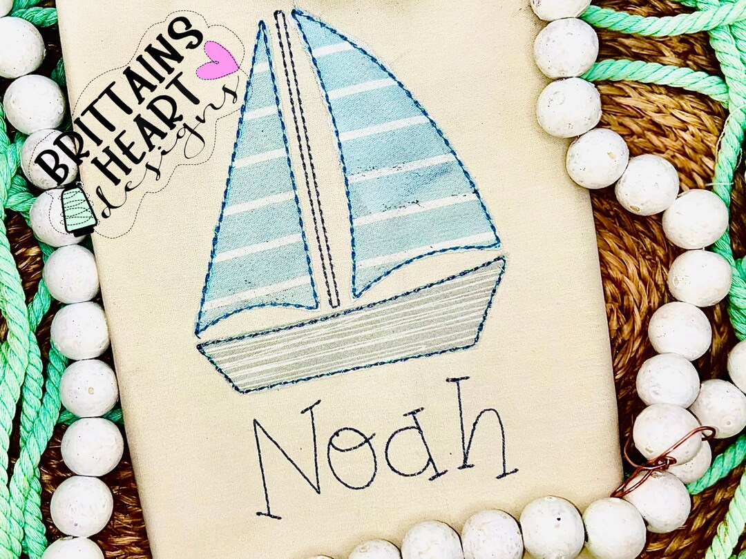 Bean Stitch Applique Sailboat With Thick Stitch Outline Boy or Girl ...