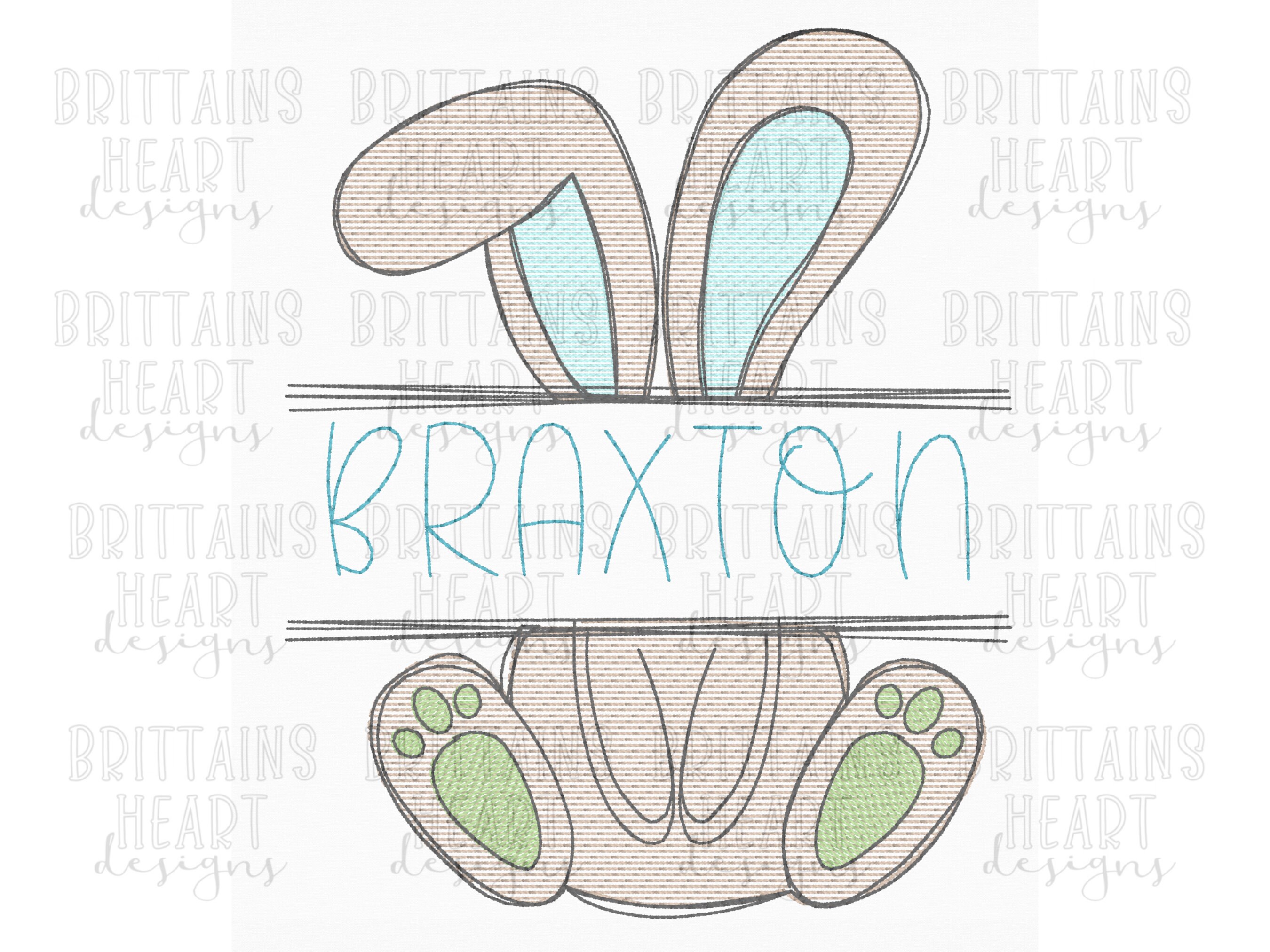 Easter Bunny Doodle Embroidery Machine Design File With Monogram Name ...