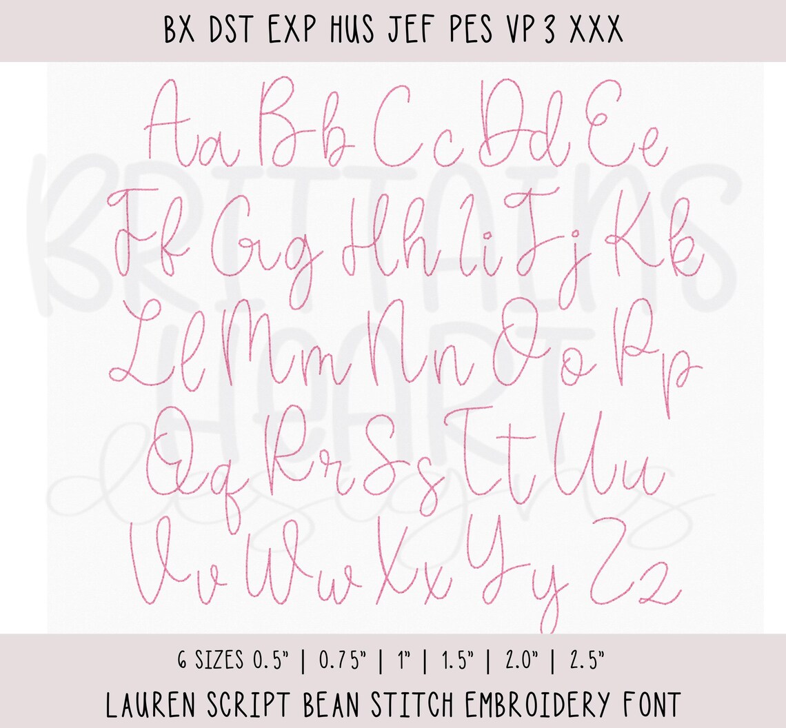 Lauren Script Bean Stitch Cursive Script Embroidery Font Floss Vintage ...