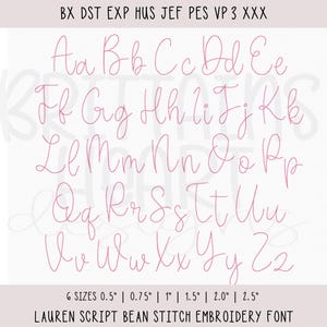 Lauren Script Bean Stitch Cursive Script Embroidery Font Floss Vintage Handwritten Print Style ...