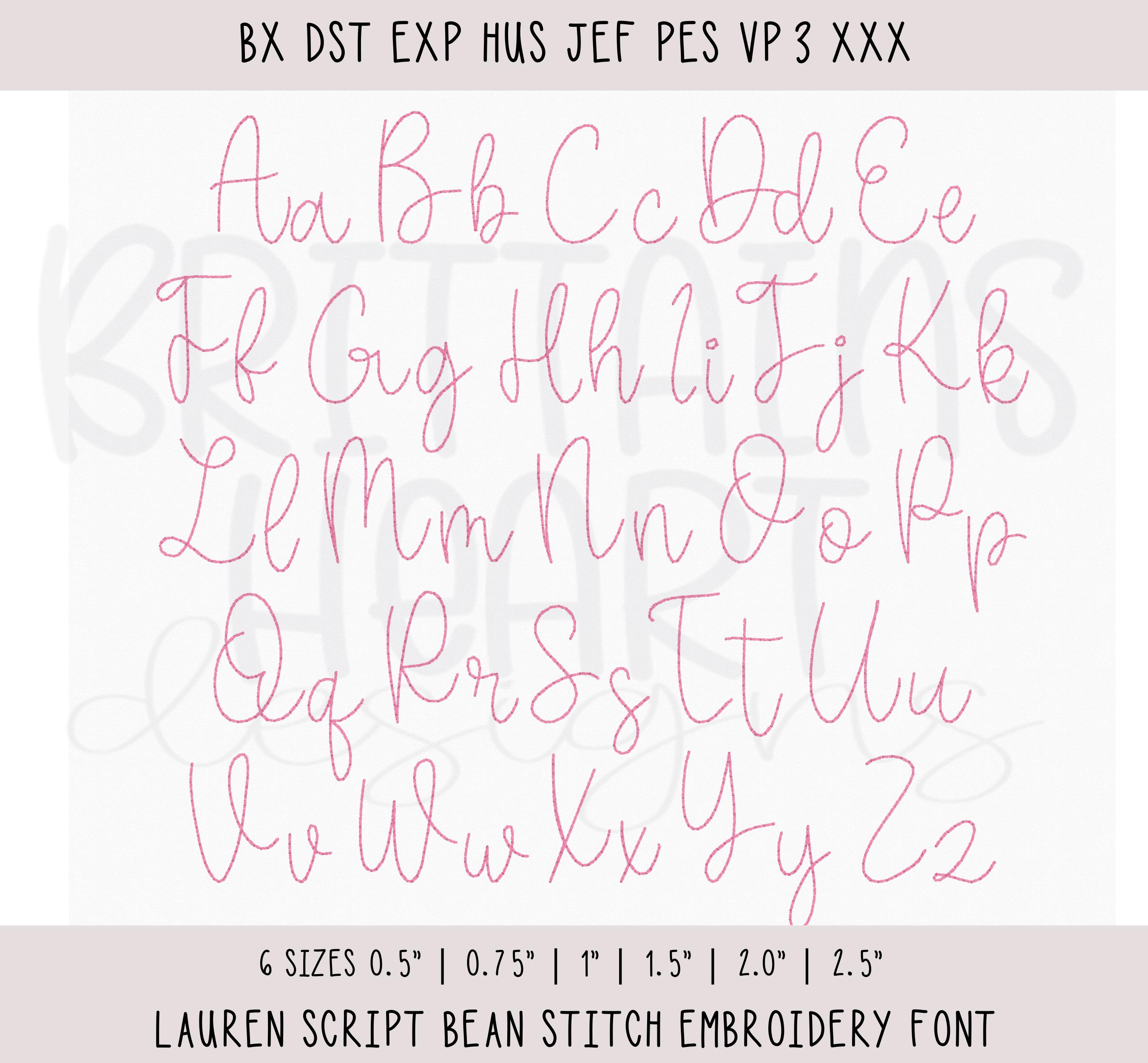 Lauren Script Bean Stitch Cursive Script Embroidery Font Floss Vintage ...