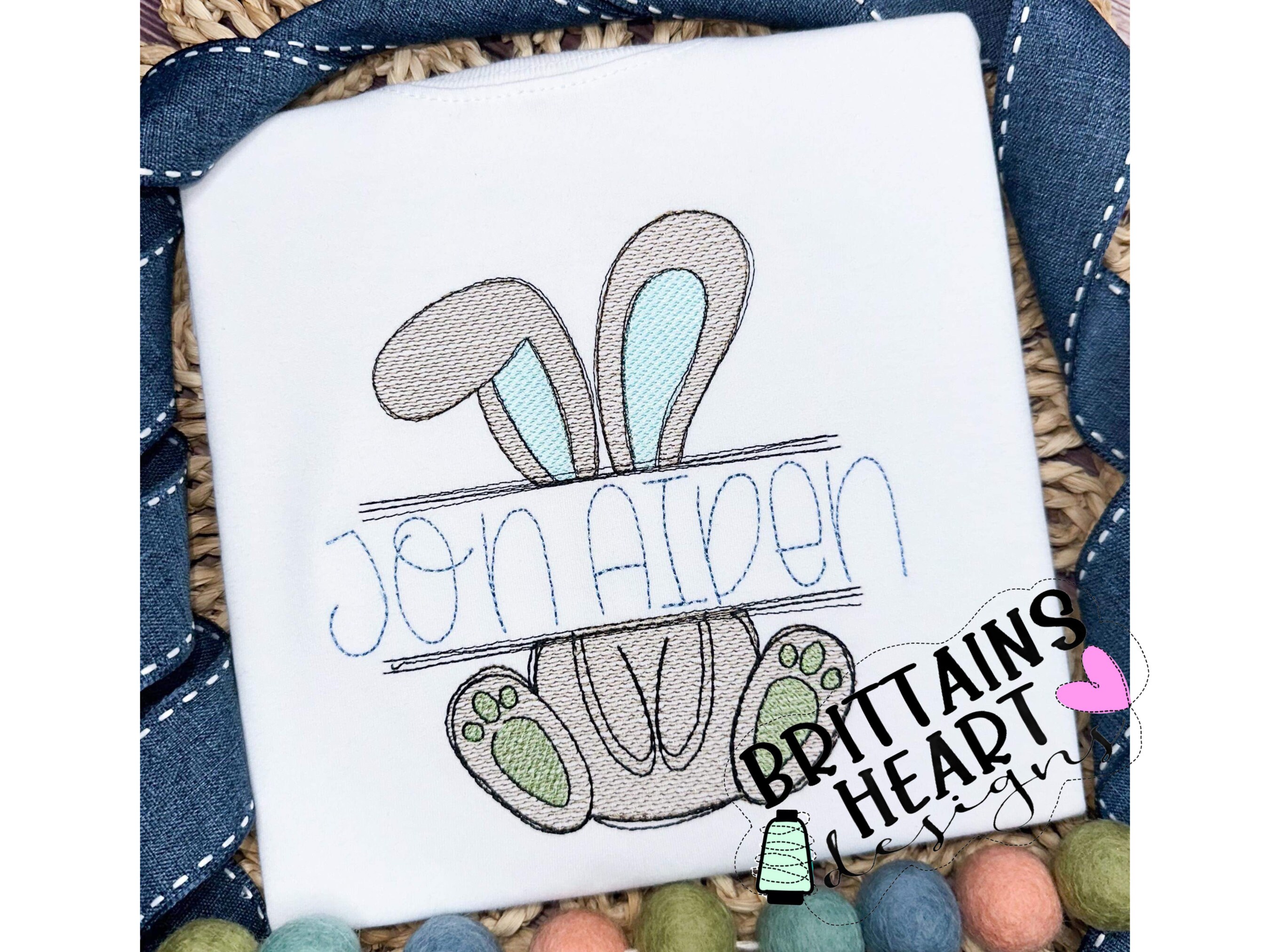 Easter Bunny Doodle Embroidery Machine Design File With Monogram Name ...