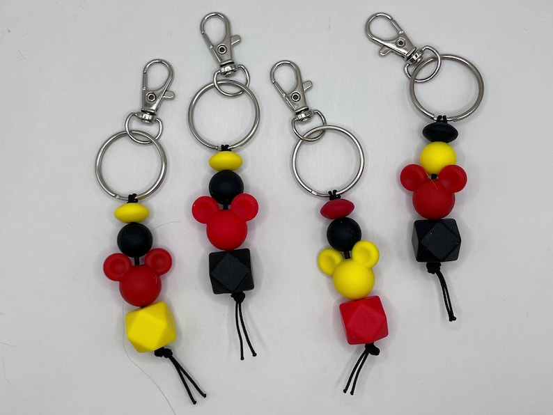 Mouse Head Silicone Bead Key Ring, Lot of 2, Color Combinations Will ...