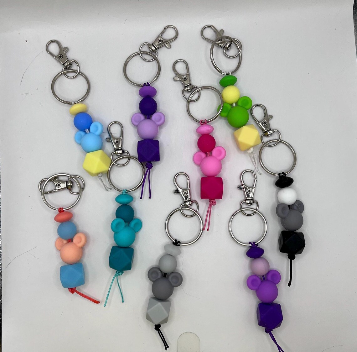 Mouse Head Silicone Bead Key Ring, Lot of 2, Color Combinations Will ...