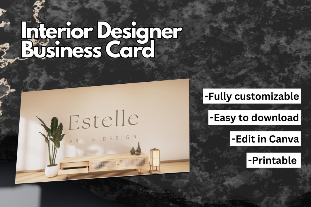 Interior Designer Business Card Template, Editable Business Card Canva ...
