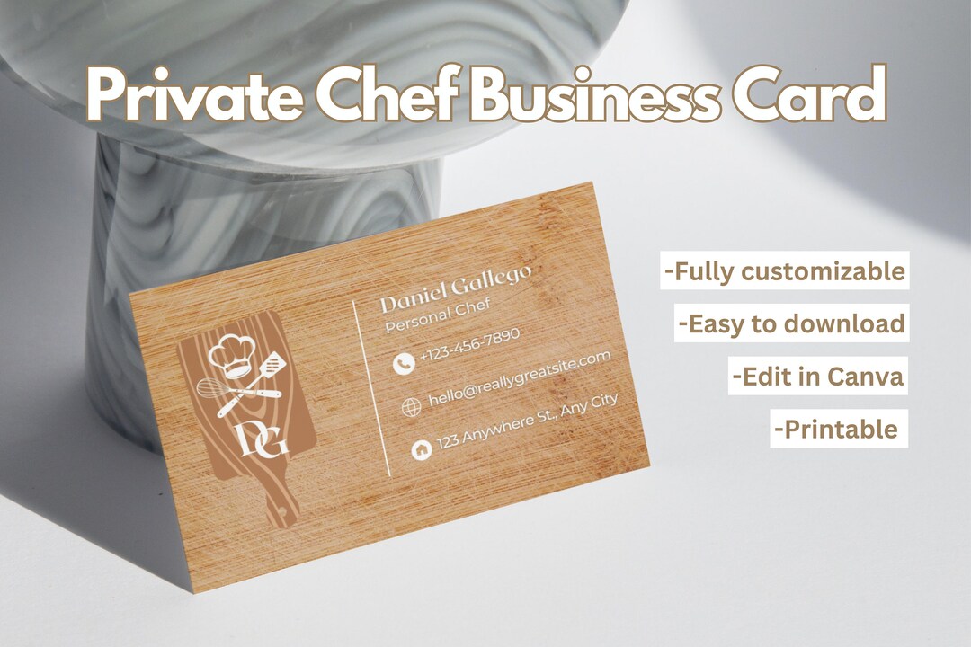 Private Chef Business Card Template, Printable Chef Business Cards ...