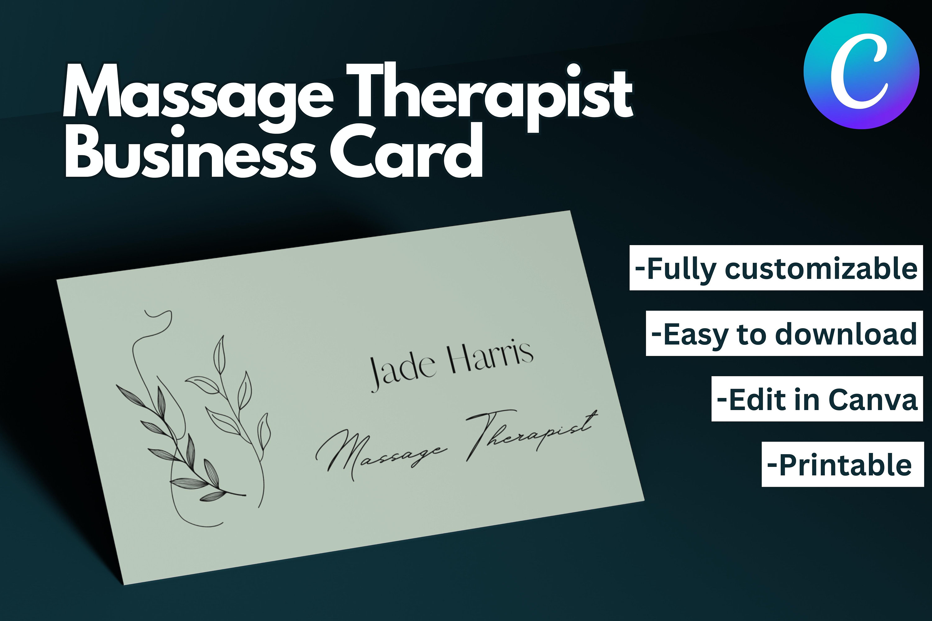 Massage Therapist Business Card Template Editable In Canva Etsy