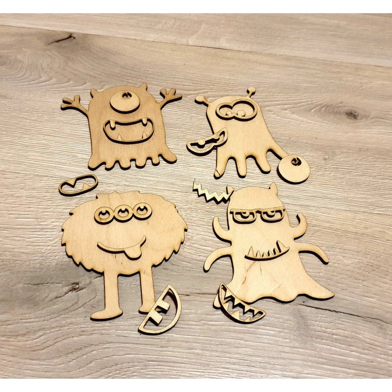 Monsters Laser Cut Template: CNC Vector Art Puzzle (SVG, PDF) - Etsy