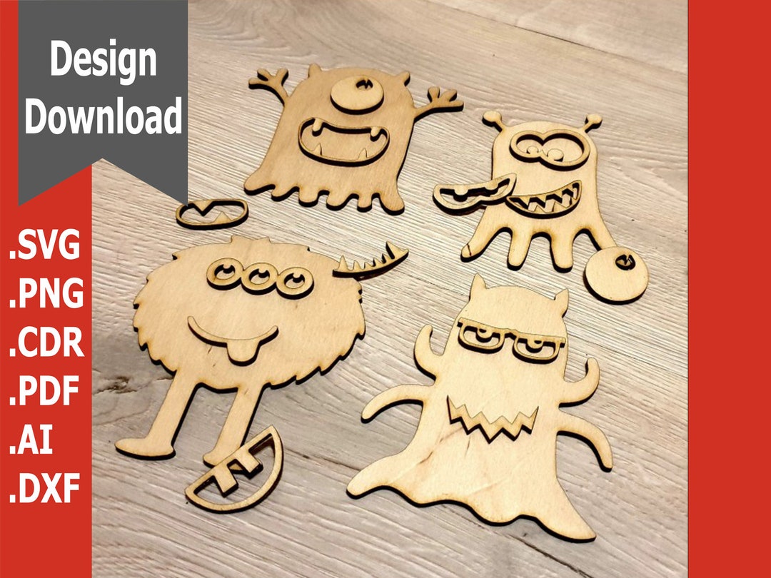 Monsters Laser Cut Template: CNC Vector Art Puzzle (SVG, PDF) - Etsy