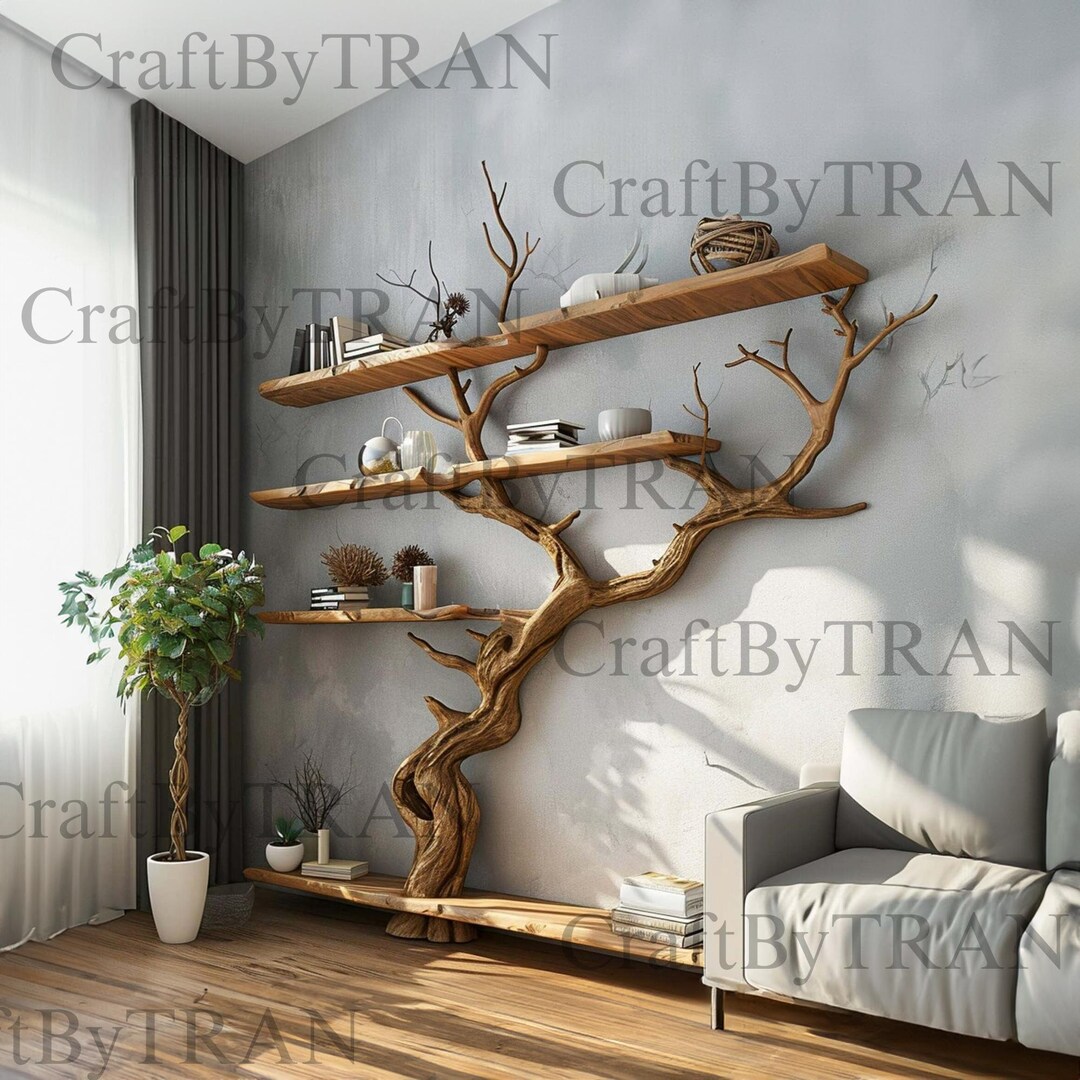 Tree Branch Floating Shelves Live Edge Solid Wood Tree Bookcase ...