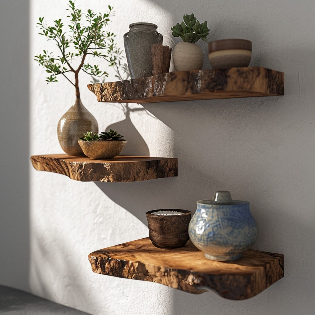 Live Edge Floating Wall Shelf Live Edge Wooden Bookshelf Display Shelf ...