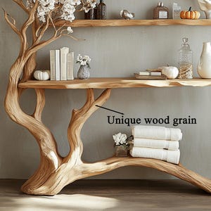 Driftwood Narrow Console Table With Tree Book Shelf Live Edge Farmhouse ...