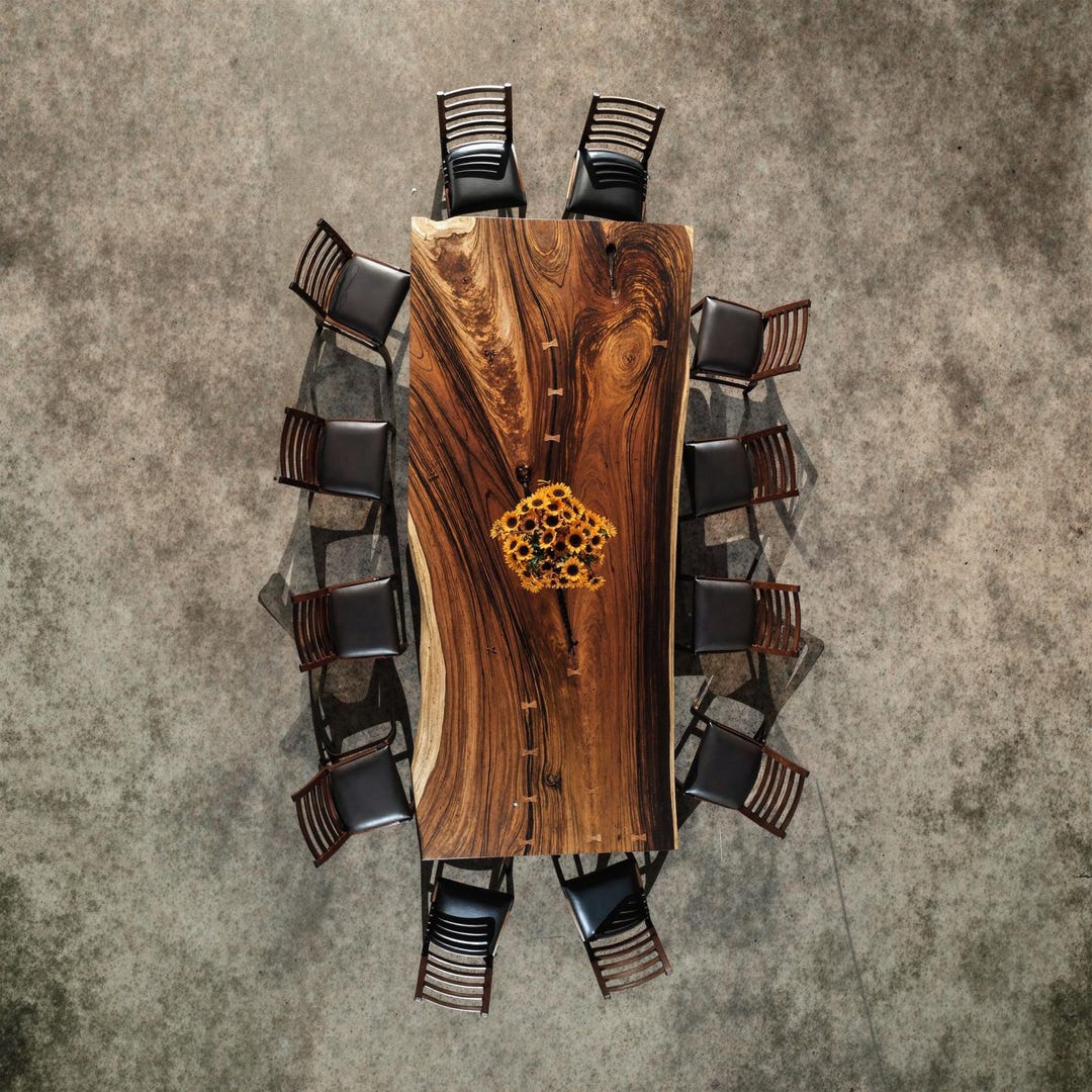 Farmhouse Solid Wood Table, Rustic Solid Wood Dining Table, Walnut ...