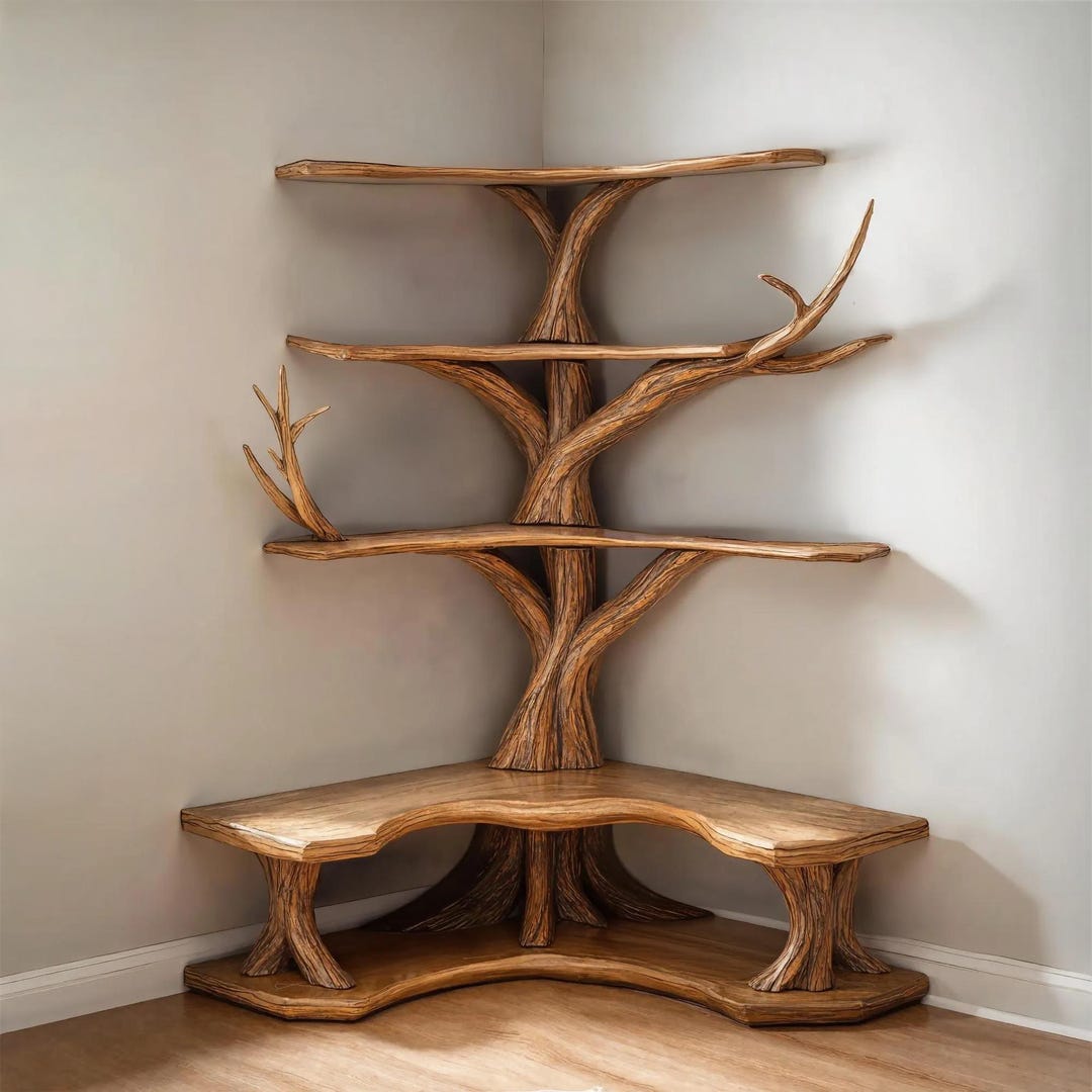 Tree Bookshelf With Corner Bench Lshaped Bench Driftwood Branch Tree ...