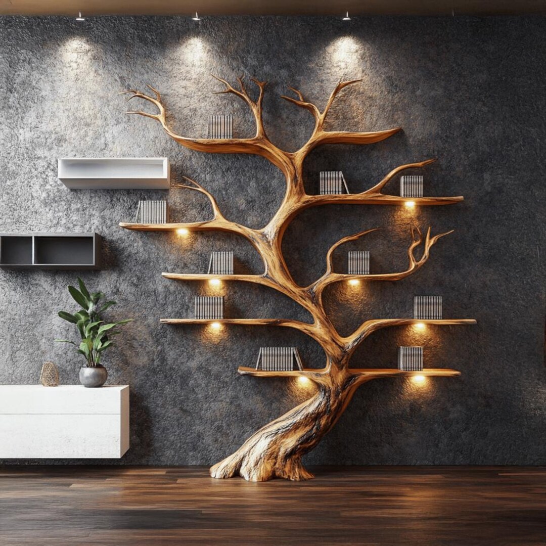 Rustic Floating Shelf Tree Branch Dirftwood Wall Mount Bookshelf Solid ...