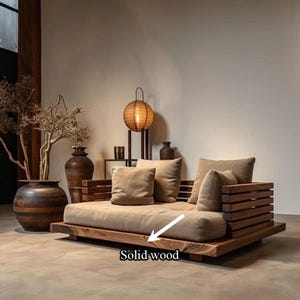 Urban Zen Solid Wood Lounge Sofa Minimalist Daybed With Neutral ...