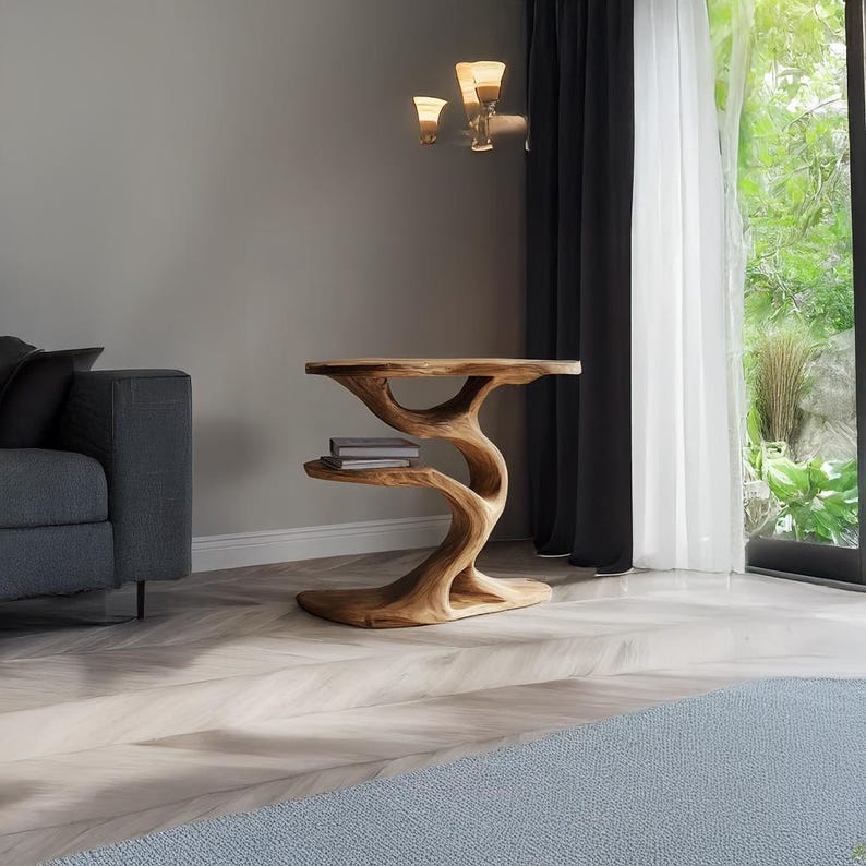 Solid Wood Beside Table Rustic Farmhouse End Table Unique Nightstand for Bedroom Decor and ...