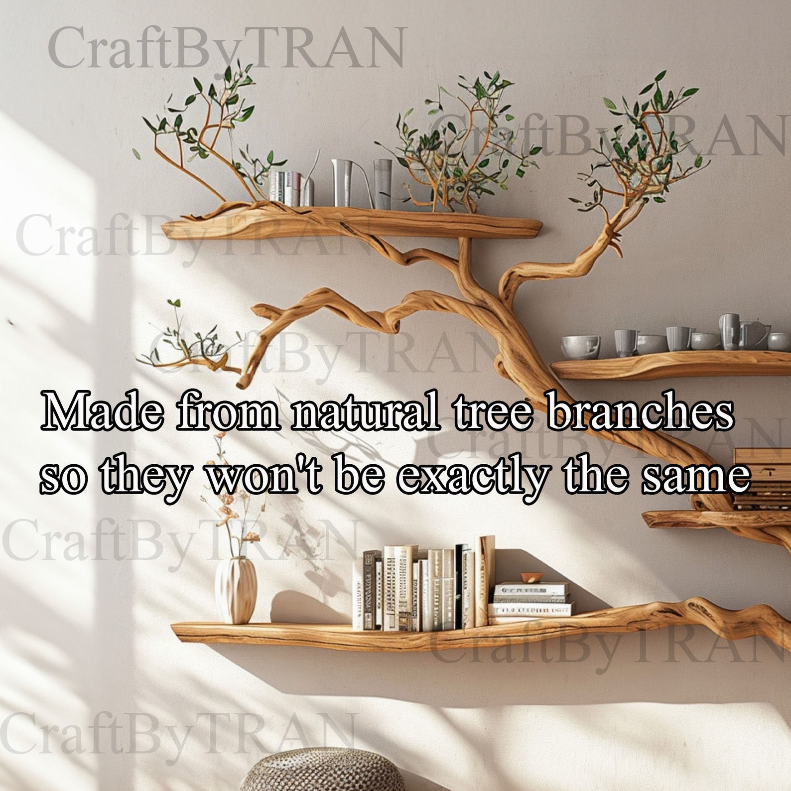 Tree Branches Wall Bookshelf Decorations Floating Mid Century Bookcase ...
