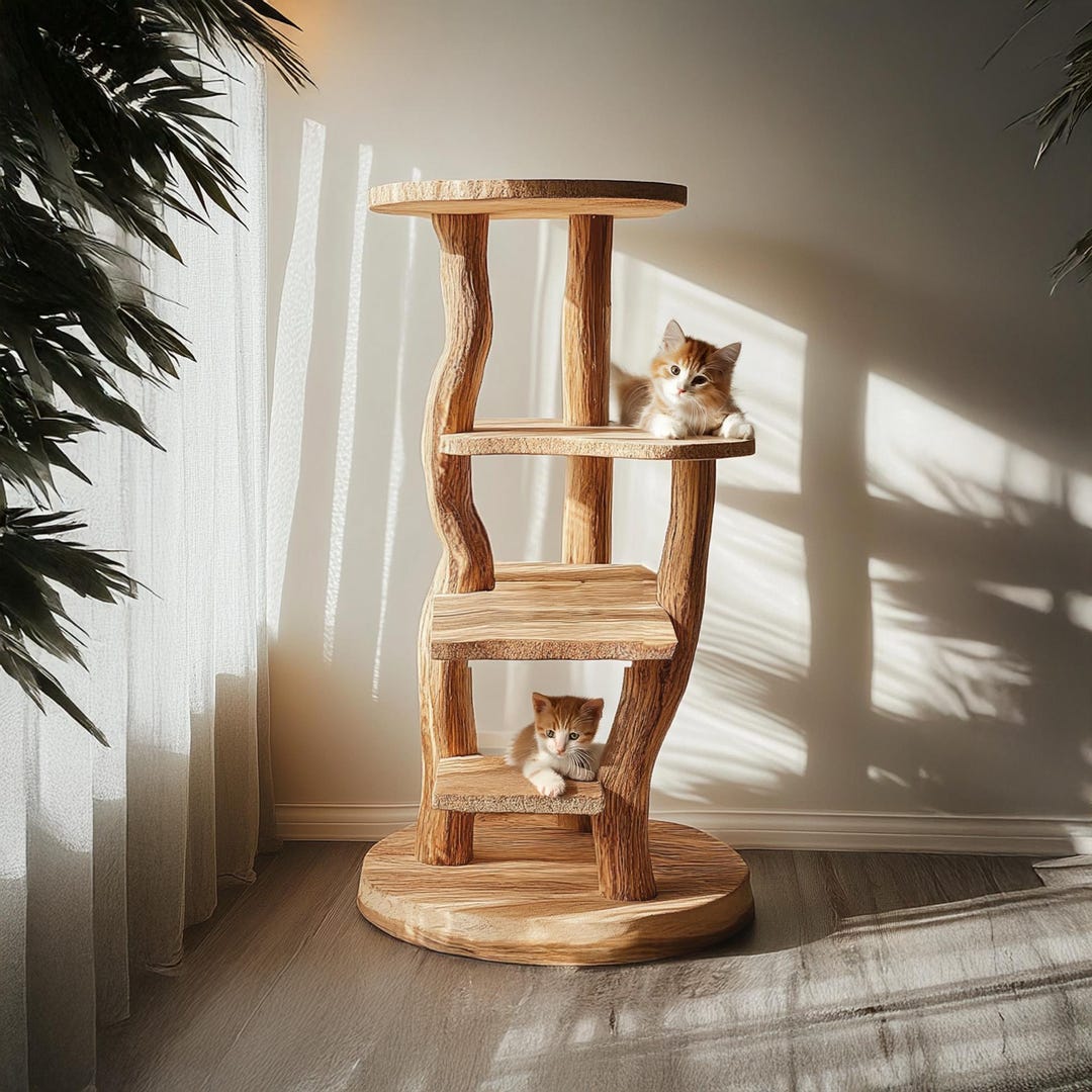 Wood Cat Tree Tower Natural Wood Cat Stand for Large Cats Play Tower ...