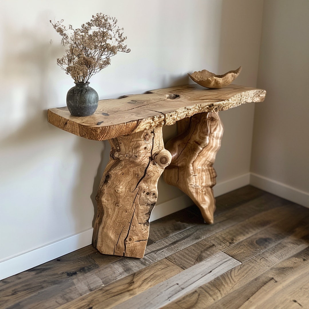 Handmade Rustic Natural Wood Console Table Antique Hall Table Solid ...
