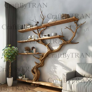 Tree Branch Floating Shelves Live Edge Solid Wood Tree Bookcase ...