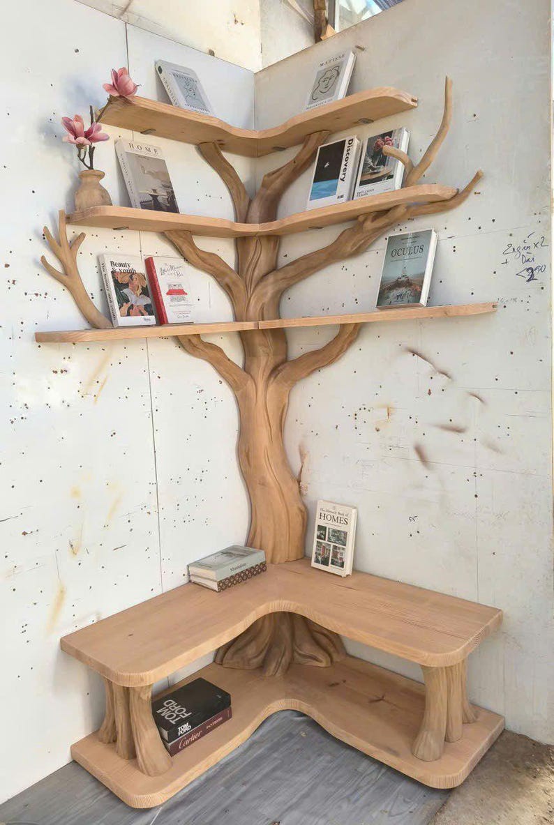 Tree Bookshelf With Corner Bench Lshaped Bench Driftwood Branch Tree ...