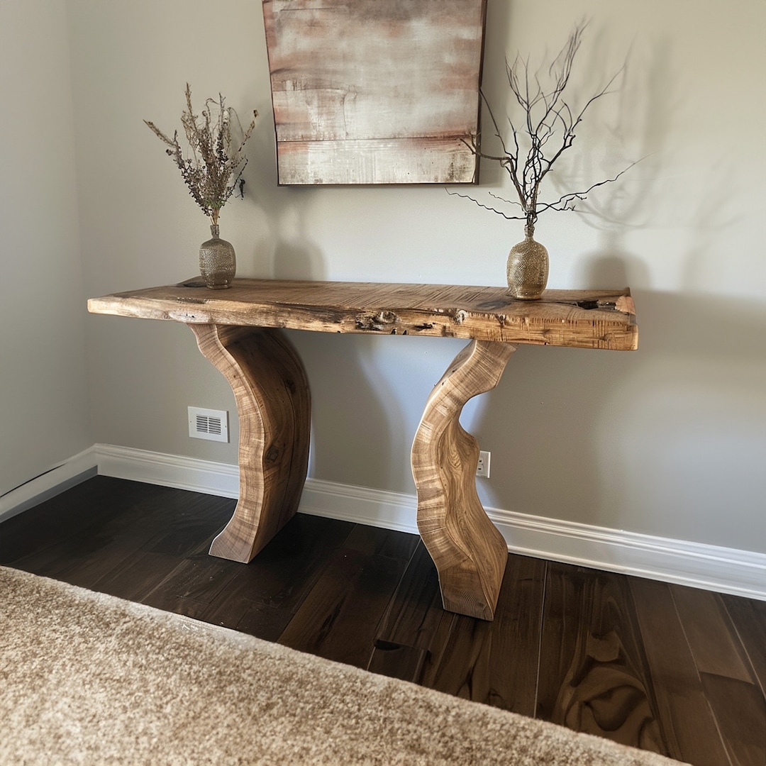 Handmade Rustic Natural Wood Console Table Narrow Side Table Antique ...