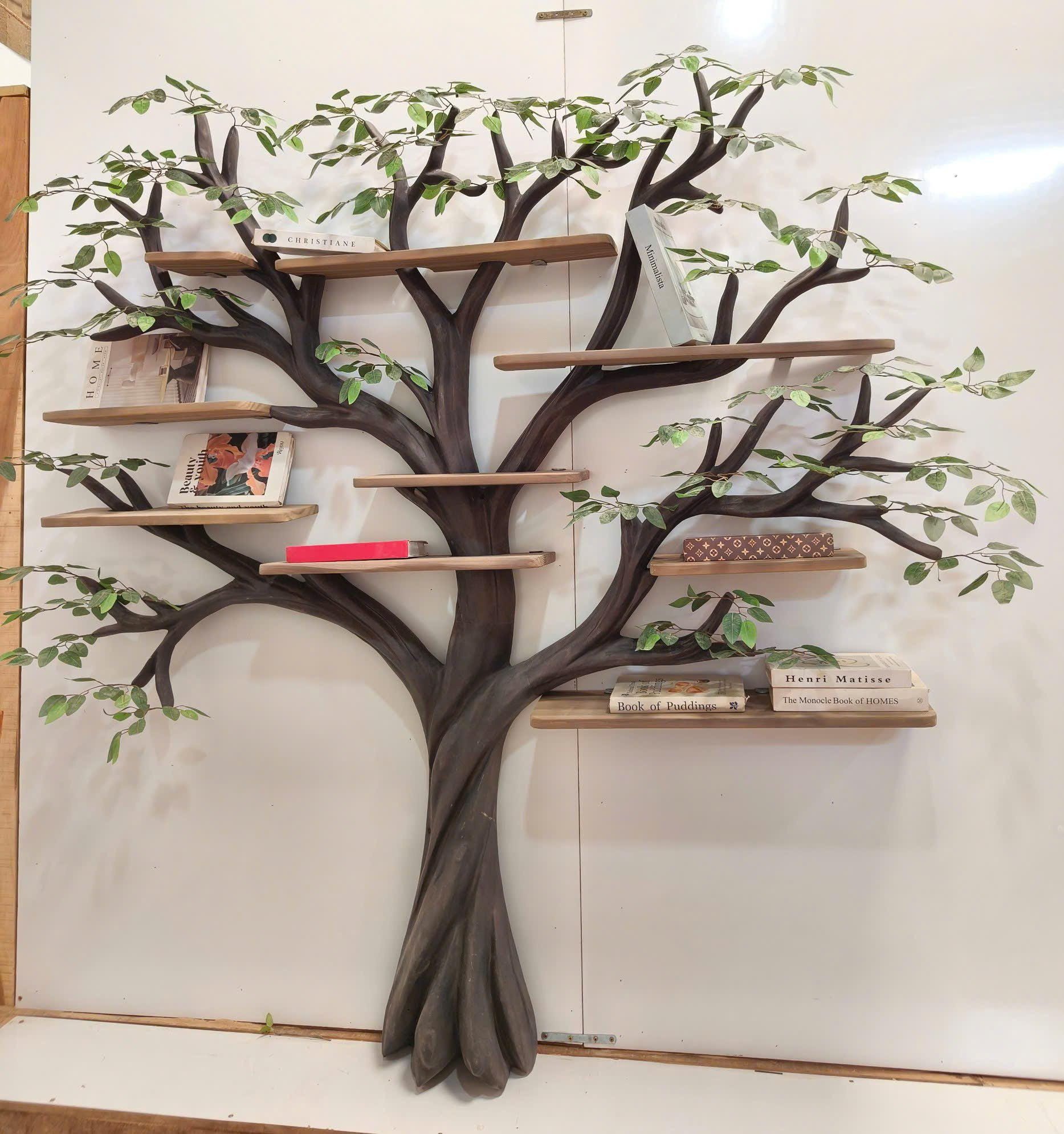 Handmade Tree Bookshelf With Shelves and Leaves, Nature Inspired Wooden ...